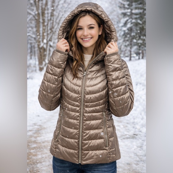Bernardo | Jackets & Coats | Bernardo Silver Metallic Goose Down Puffer ...
